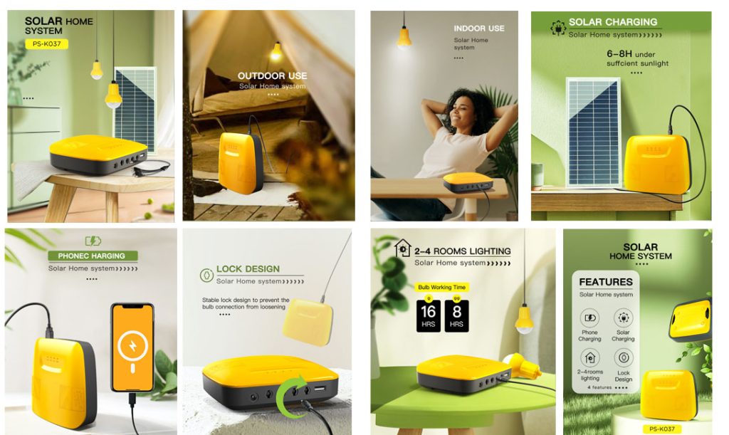 6000mAh Solar Lights Indoor Home with 2 Bulbs- Power Solution